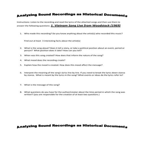 Instructions for 60s analyzing music assignment | DOCX