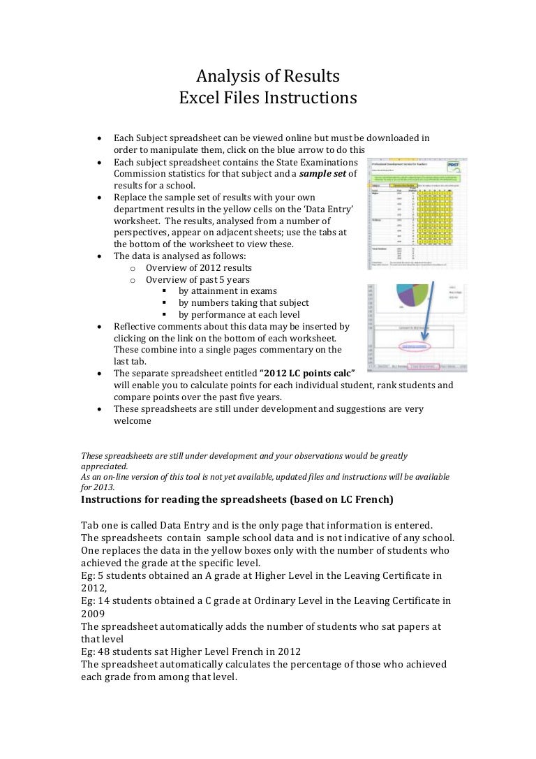 Instructions for analysis of results