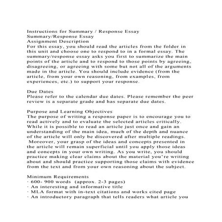Instructions for Summary Response EssaySummaryResponse Essay.docx
