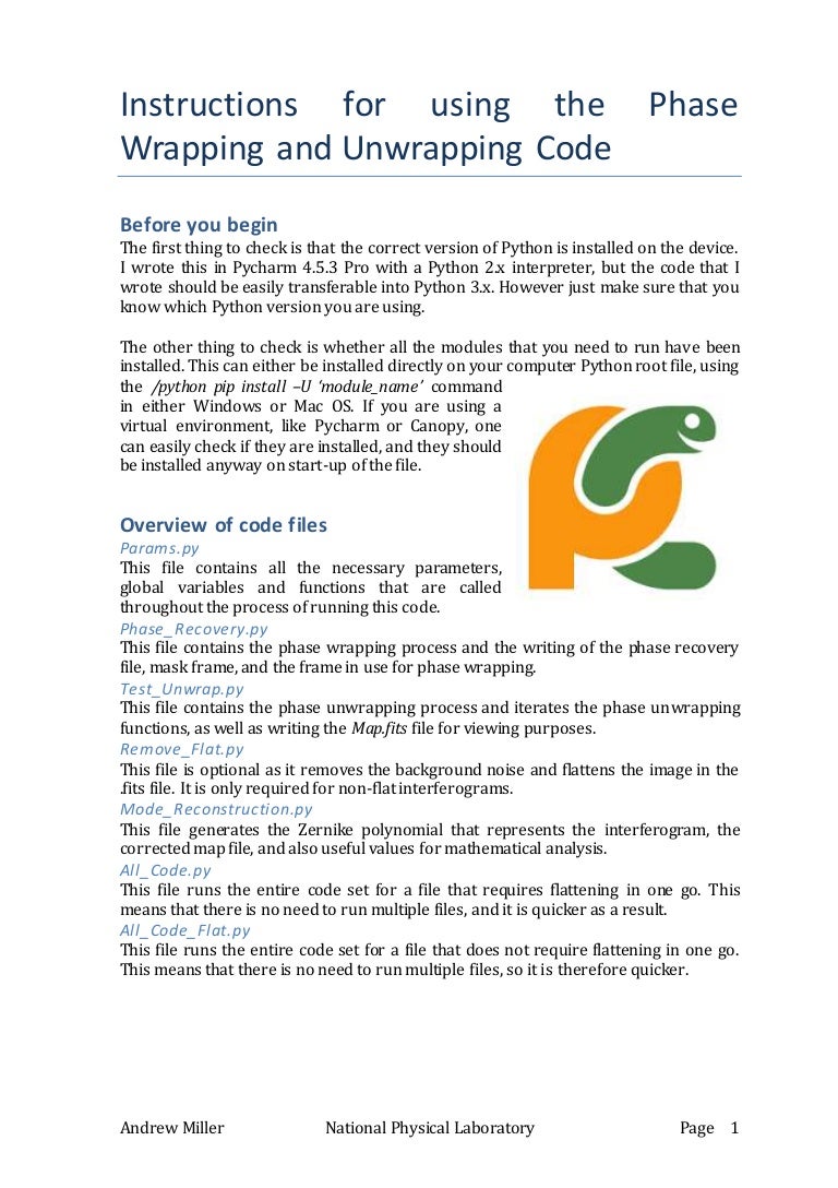 Instructions For Using The Phase Wrapping And Unwrapping Code 