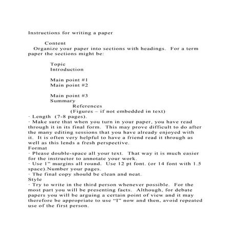 Instructions for writing a paper Content Organize .docx | Homework and ...