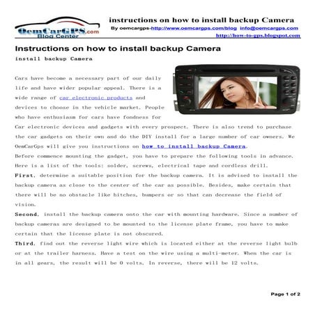 Instructions on how to install backup camera | DOC | Cameras and ...