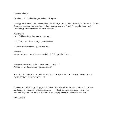 Instructions Option 2 Self-Regulation PaperUsing materi | PDF