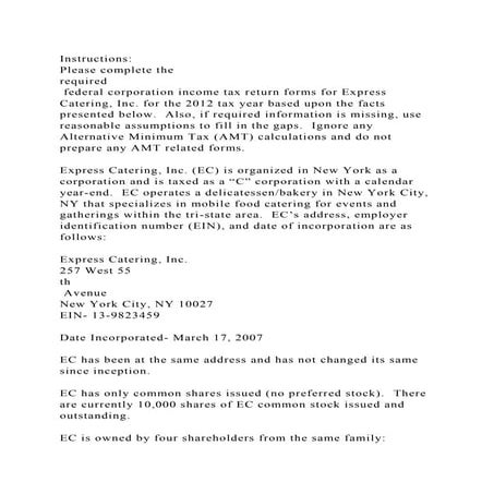 InstructionsPlease complete the required federal corporation .docx