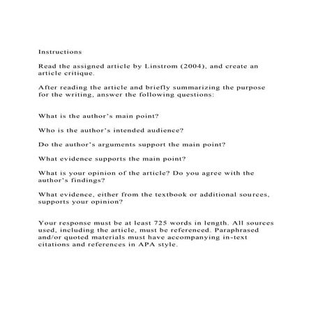 InstructionsRead the assigned article by Linstrom (2004), an.docx