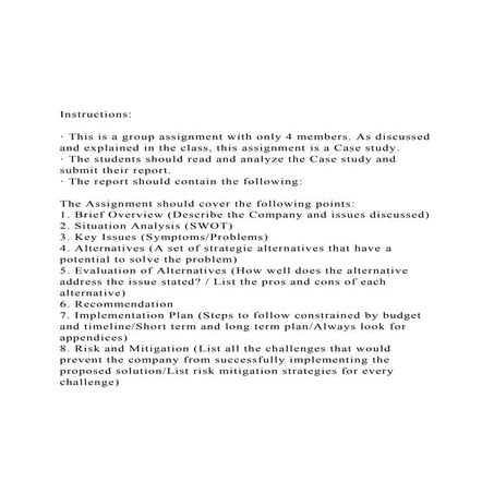 Instructions· This is a group assignment with only 4 .docx