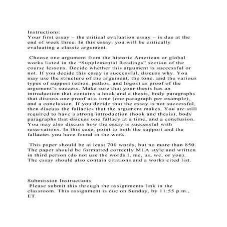 Instructions Your first essay – the critical evaluation essay –.docx