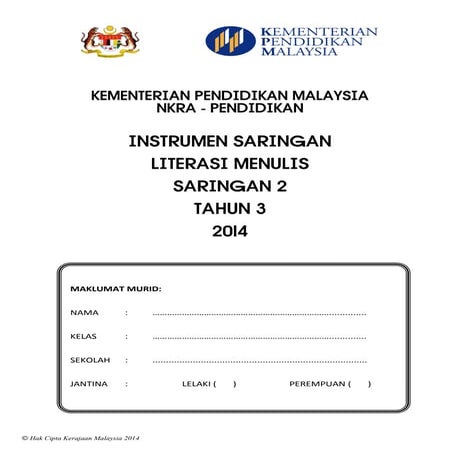 Instrumen literasi menulis saringan 2 tahun 3 2014 | PDF
