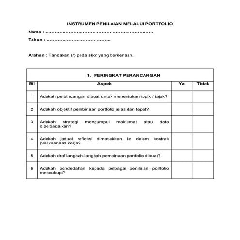 Instrumen penilaian melalui portfolio | DOCX