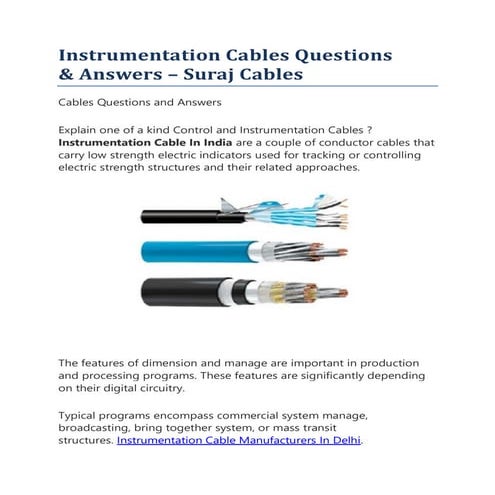 Instrumentation Cables Questions & Answers – Suraj Cables | PDF