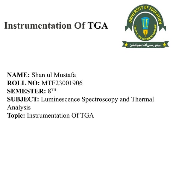 Thermogravimetric analysis ppt | PPTX