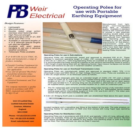 Operating Poles - PB Weir Transmission Line Earthing Operating Poles ...