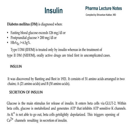Insulin Lecture Notes | PDF