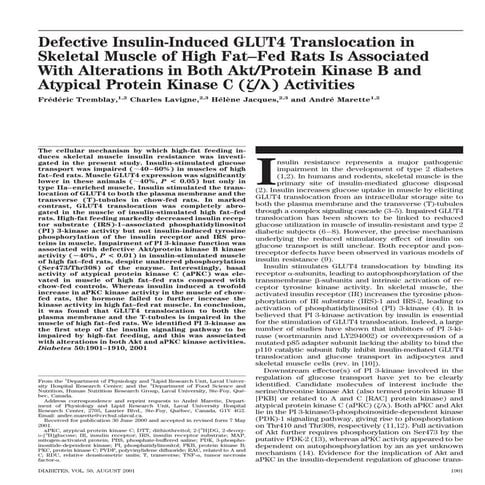 Insulin induced glut 4 translocation in high fat fed rats 2001 | PDF