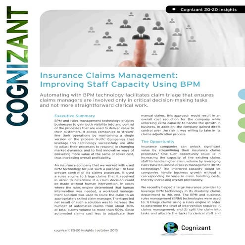 Insurance Claims Management: Improving Staff Capacity Using BPM | PDF