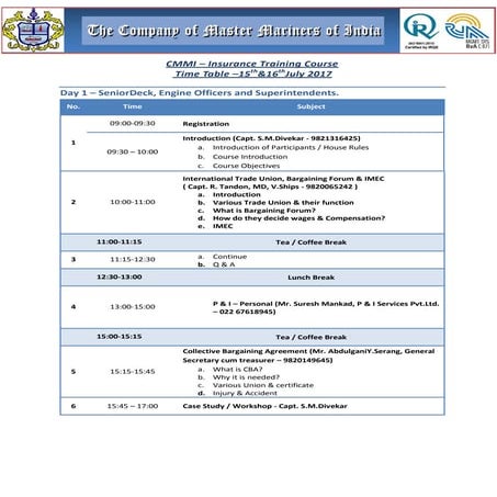 Insurance Course Schedule 15-16 July 2017 | PDF