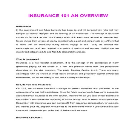 Insurance 101 an overview | PDF | Financial Regulation | Economy
