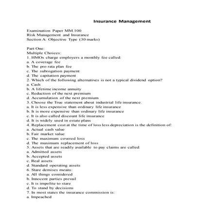 Insurance management | DOCX | Health Insurance | Insurance