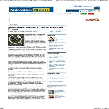 Insurers warned about merely ‘playing’ with digital in ey report ...