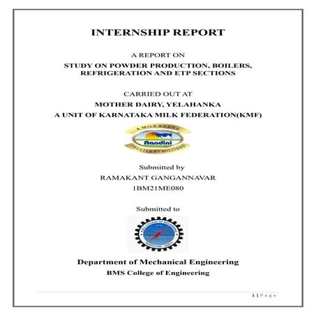 KMF YELAHANKA INTERSHIP REPORT DONE BY RAMAKANT | PDF