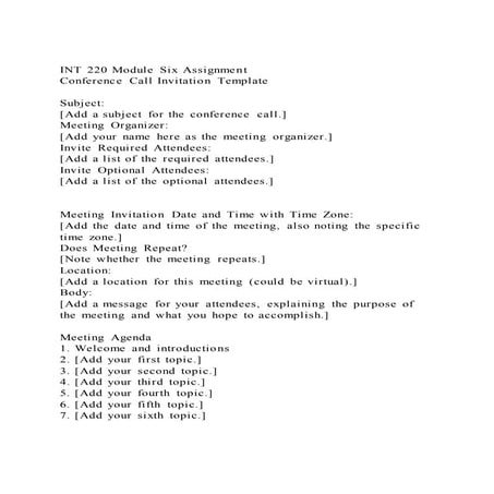 Int 220 module six assignment conference call invitation templat | DOCX