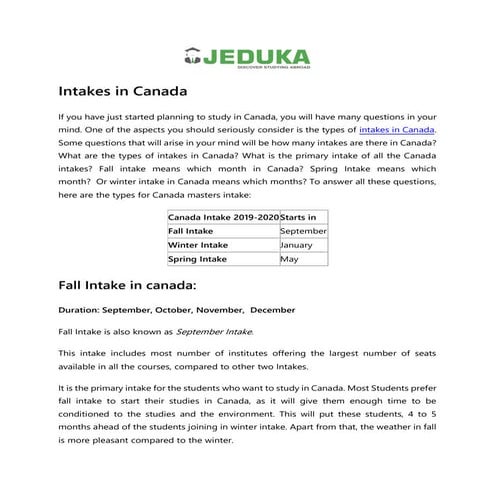 Everything you need to know about Intakes in Canada | PDF