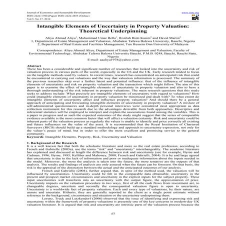 Intangible elements of uncertainty in property valuation theoretical ...