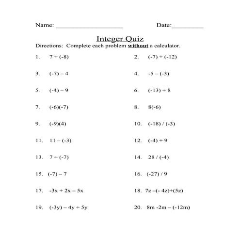 Integer add sub take home quiz | DOC
