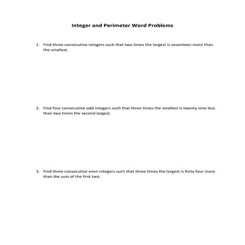 Integer and Perimeter Word Problems | DOCX
