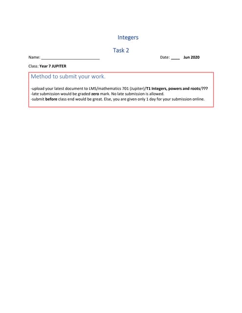 Integers task 8 | PDF