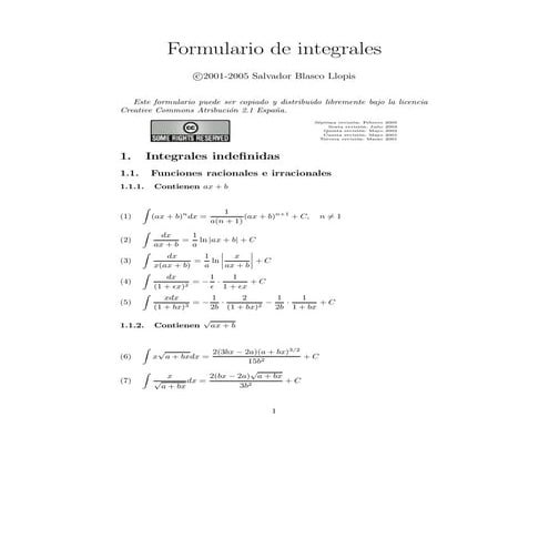 Formulario de Integrales | PDF
