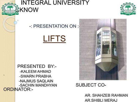 Elevator & Its working principle | PPTX