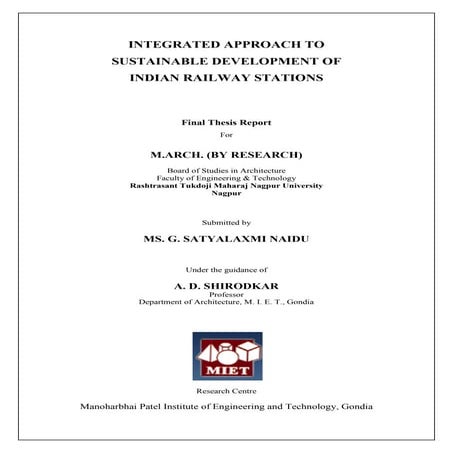 Integrated Approach To Sustainable Development Of Indian Railway Stations Thesis Report Pdf
