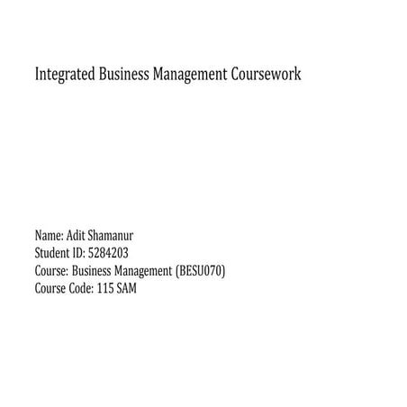 Integrated business management coursework | PPT