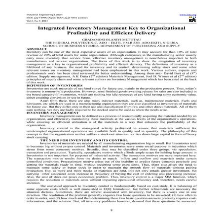 Integrated inventory management key to organizational profitability and ...