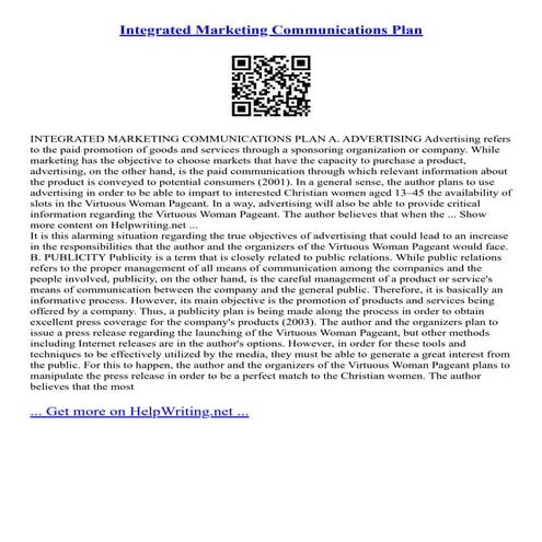 Integrated Marketing Communications Plan | PDF