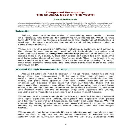 Integrated Personality: The Crucial Need of the Youth | PDF
