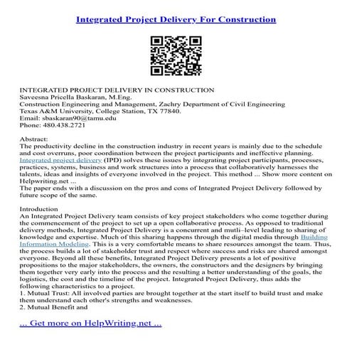 Integrated Project Delivery For Construction | PDF