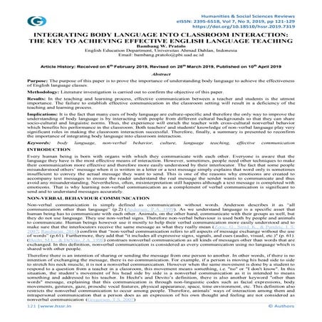 INTEGRATING BODY LANGUAGE INTO CLASSROOM INTERACTION: THE KEY TO ...