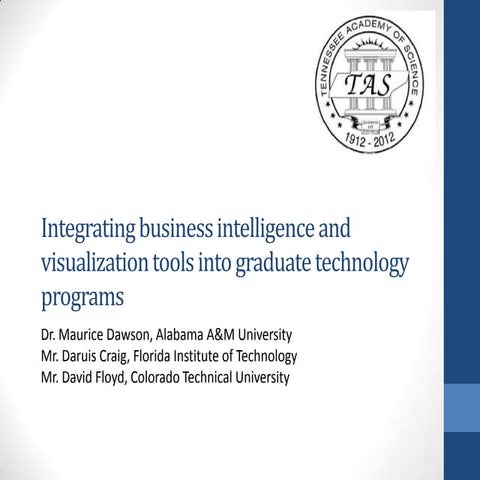 Integrating business intelligence and visualization tools into graduate ...