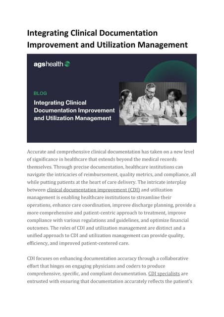 Integrating Clinical Documentation Improvement And Utilization Management Pdf