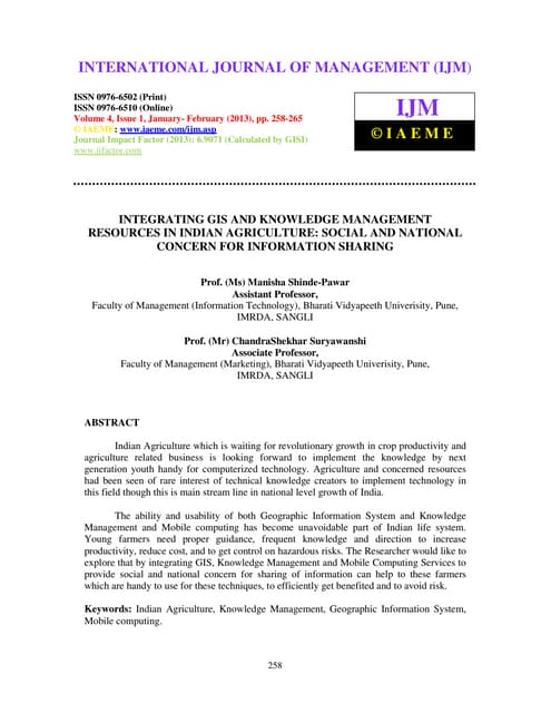 Integrating Gis And Knowledge Management Resources In Indian