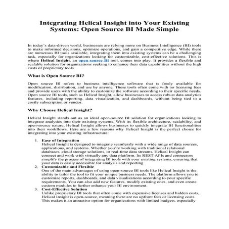 Integrating Helical Insight into Your Existing Systems Open Source BI ...