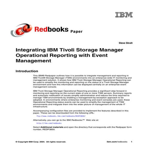 Integrating ibm tivoli storage manager operational reporting with event management redp3850 | PDF