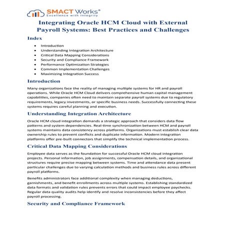 Integrating Oracle HCM Cloud with External Payroll Systems - Best Practices and Challenges | PDF