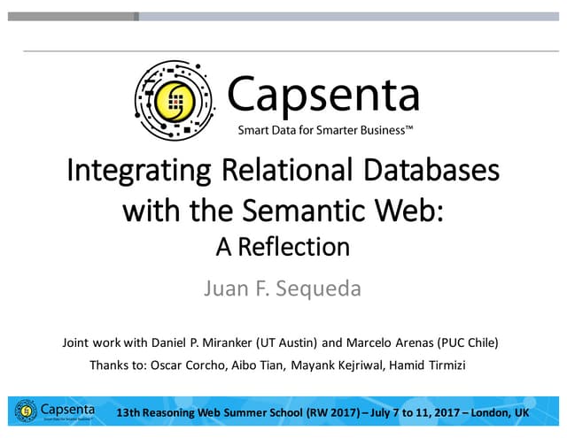 Integrating Relational Databases With The Semantic Web A Reflection 5998