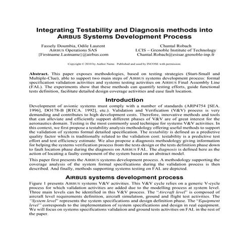 Integrating testablity and diagnosis methods into airbus systems ...