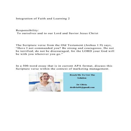 Integration of Faith and Learning 2Responsibility To ou.docx