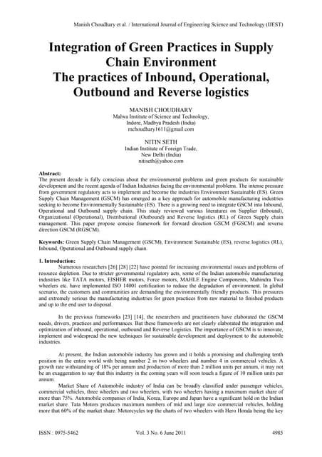 Green supply chain management in Indian Electronics & Telecommunication Industry | PDF