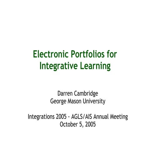 Electronic Portfolios for Integrative Learning | PPT